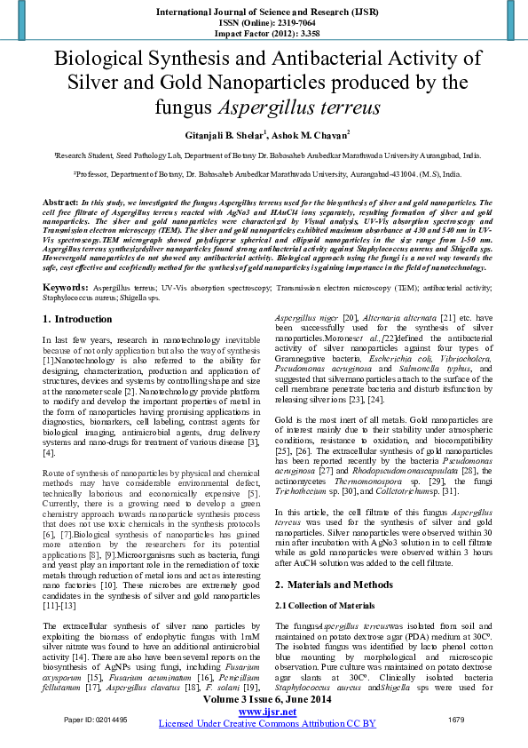 (PDF) Biological Synthesis and Antibacterial Activity of Silver and Gold Nanoparticles produced ...