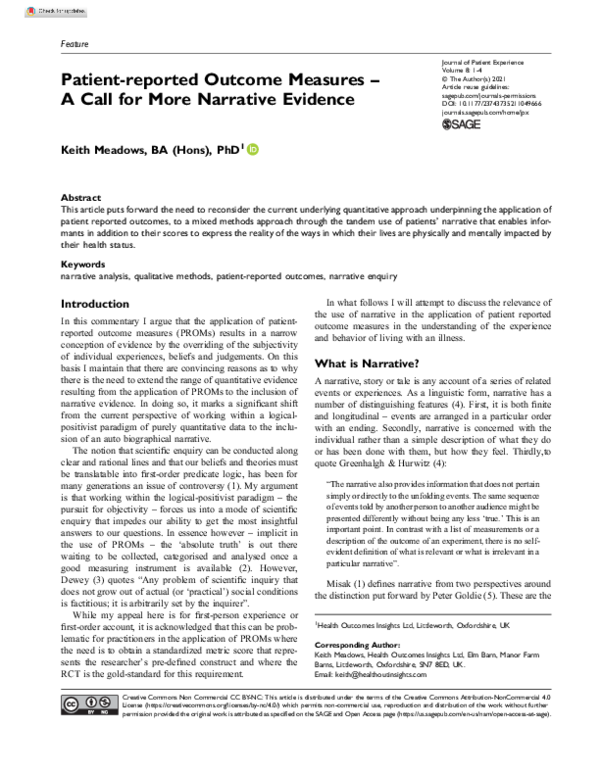 (PDF) Patient-reported Outcome Measures – A Call for More Narrative ...