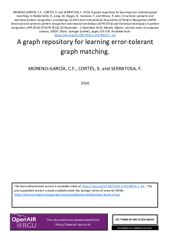 (PDF) A Graph Repository for Learning Error-Tolerant Graph Matching
