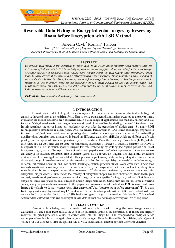 Pdf Reversible Data Hiding In Encrypted Color Images By Reserving