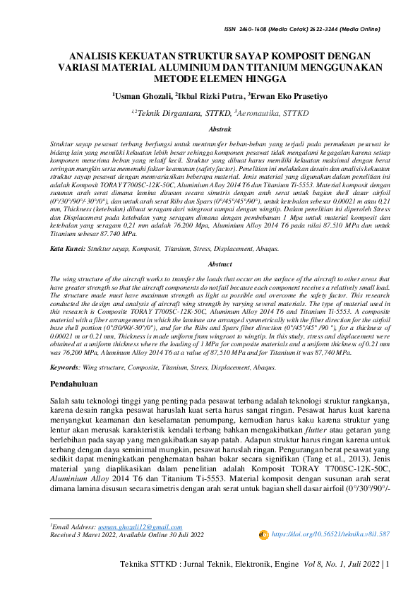 (PDF) Analisis Kekuatan Struktur Sayap Komposit Dengan Variasi Material Aluminium Dan Titanium ...