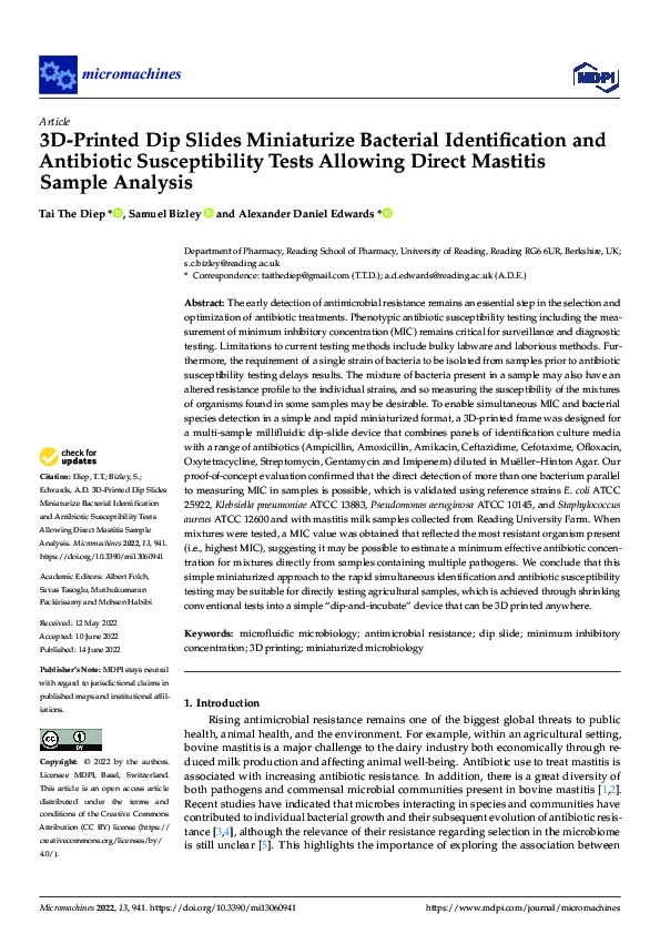 (PDF) 3D-Printed Dip Slides Miniaturize Bacterial Identification and Antibiotic Susceptibility ...