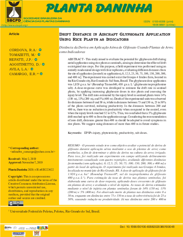 (PDF) Drift Distance in Aircraft Glyphosate Application Using Rice ...