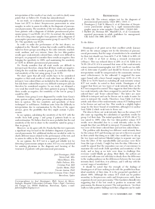 (PDF) Urinary Antigen Test for Pneumococcal Pneumonia