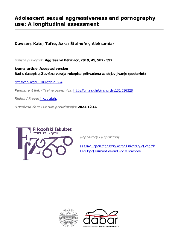 (PDF) Adolescent sexual aggressiveness and pornography use: A ...