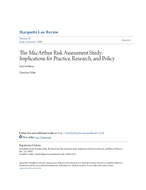 (PDF) The MacArthur Risk Assessment Study: Implications for Practice ...