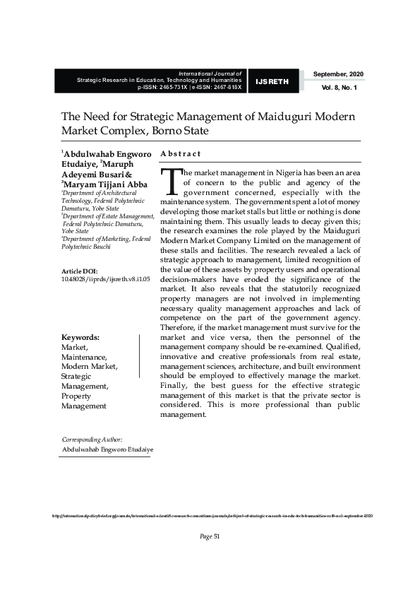 (PDF) The Need for Strategic Management of Maiduguri Modern Market ...