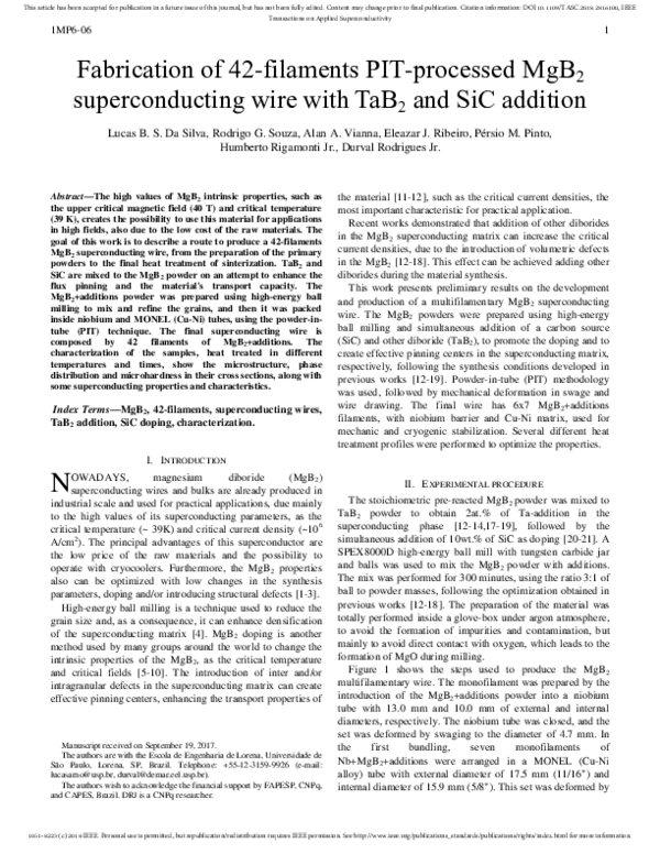 (PDF) Fabrication of 42-Filaments PIT-Processed MgB2 Superconducting ...