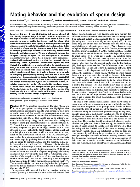 (PDF) Sperm Design Evolution Influenced by Mating Behavior