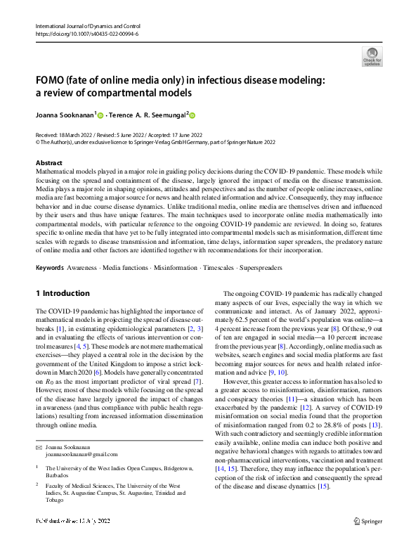 Pdf Fomo Fate Of Online Media Only In Infectious Disease Modeling A Review Of Compartmental