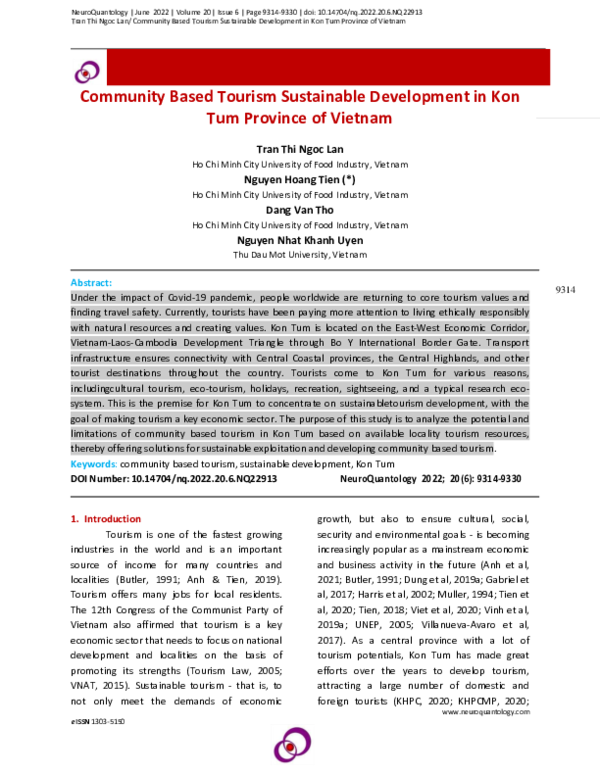 (PDF) Community Based Tourism Sustainable Development in Kon Tum ...