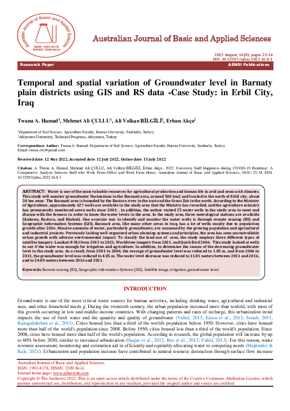 Pdf Temporal And Spatial Variation Of Groundwater Level In Barnaty