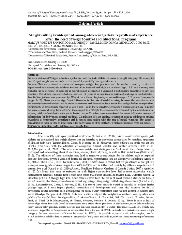 (PDF) Weight cutting is widespread among adolescent judoka regardless ...
