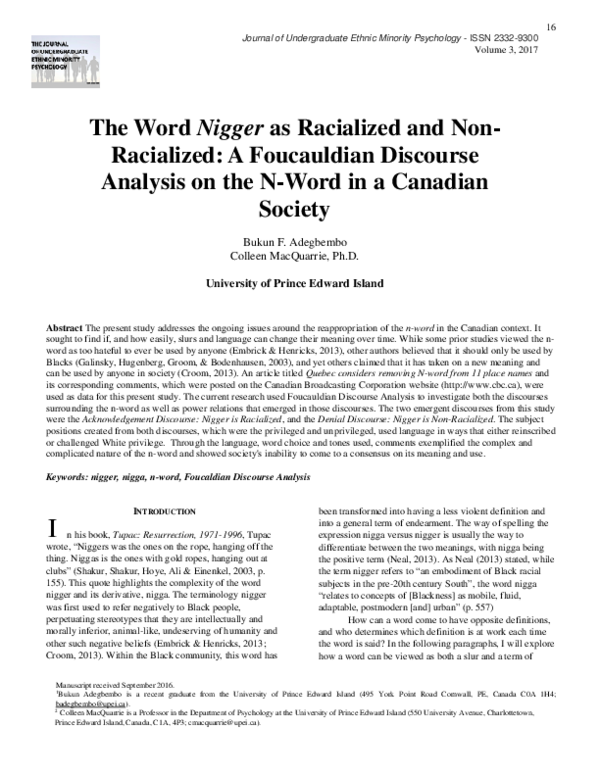 (PDF) The Word Nigger as Racialized and Non-Racialized : A Foucauldian ...