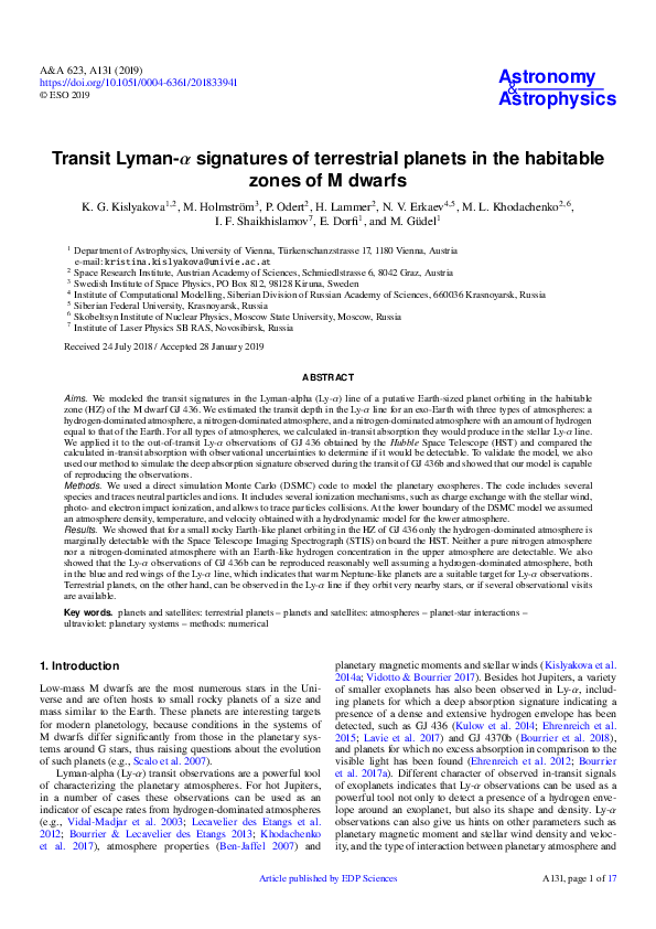 (PDF) Transit Lyman-α signatures of terrestrial planets in the ...