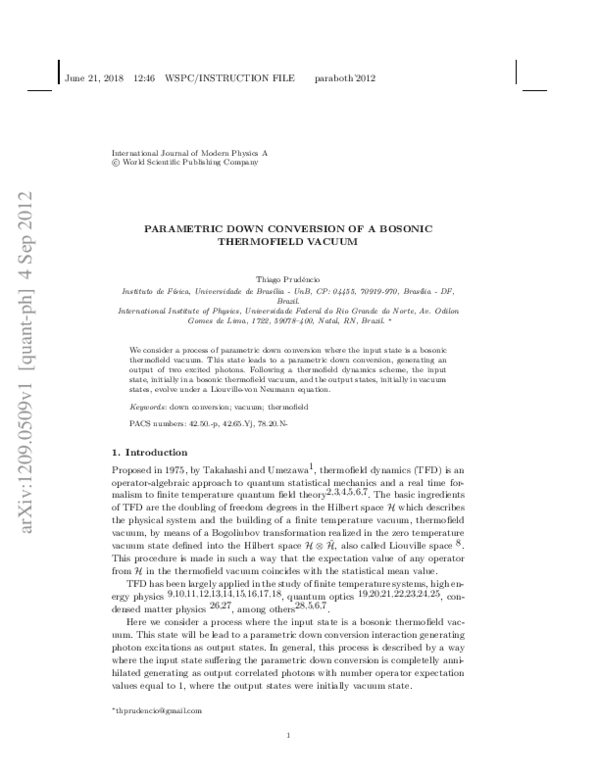 (PDF) Parametric Down Conversion of a Bosonic Thermofield Vacuum | Thiago Prudencio - Academia.edu