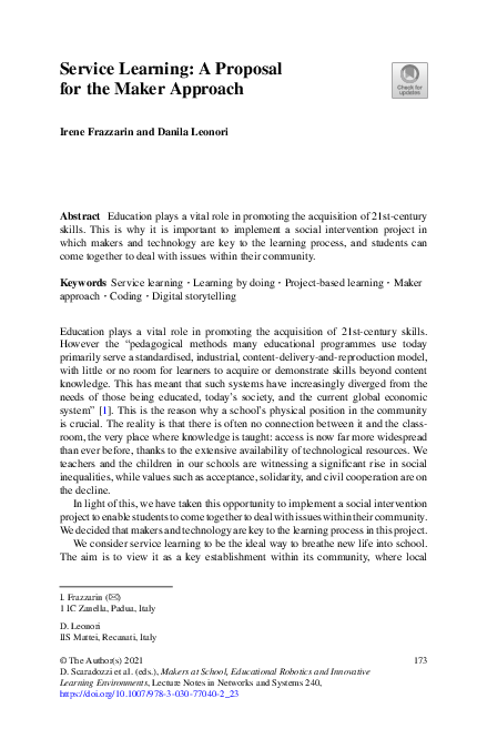 (PDF) Service Learning: A Proposal for the Maker Approach