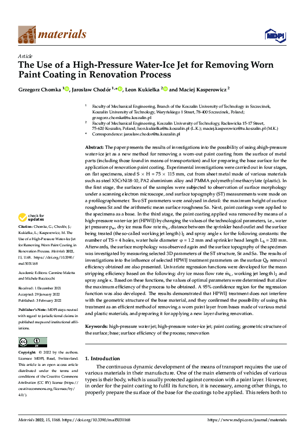 (PDF) The Use of a High-Pressure Water-Ice Jet for Removing Worn Paint ...