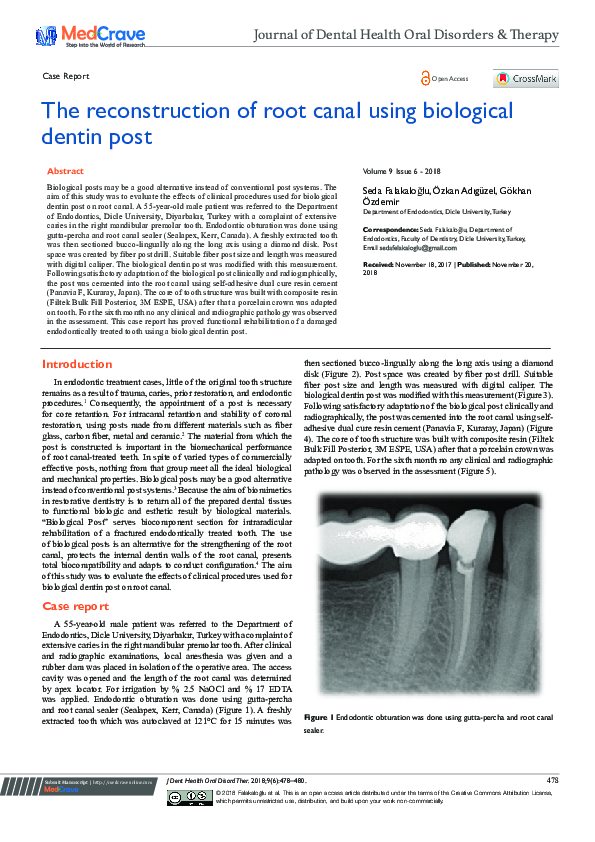 (PDF) The reconstruction of root canal using biological dentin post