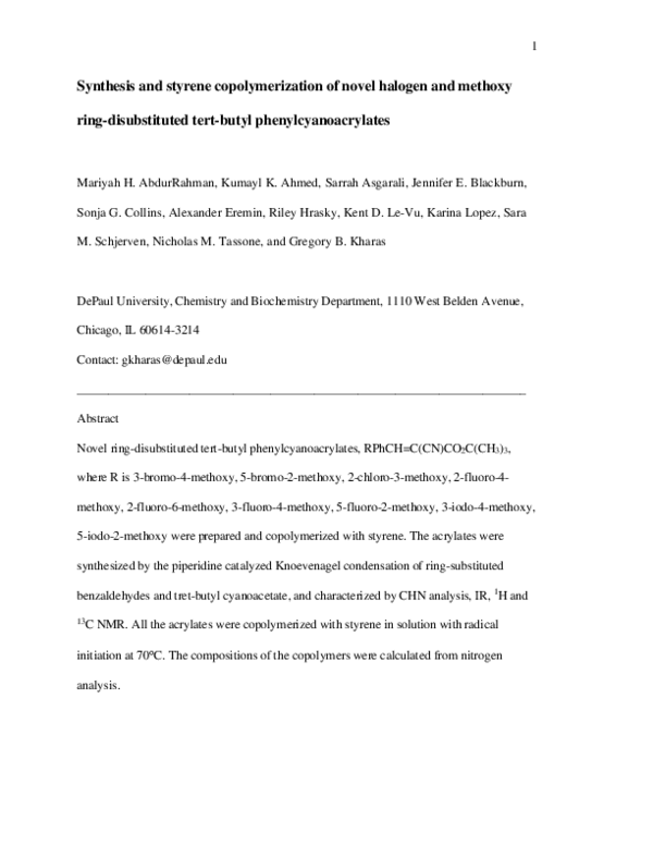 (PDF) Synthesis and styrene copolymerization of novel halogen and ...