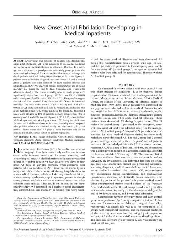 (PDF) New Onset Atrial Fibrillation Developing in Medical Inpatients