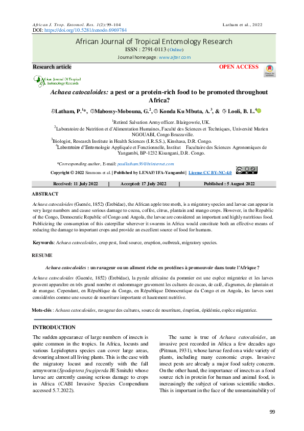 (PDF) Achaea catocaloides: a pest or a protein-rich food to be promoted ...