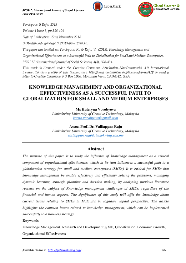 (PDF) Knowledge Management and Organizational Effectiveness as a ...