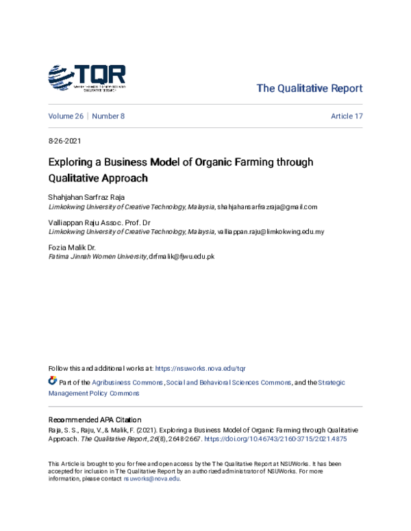 (PDF) Exploring a Business Model of Organic Farming through Qualitative Approach