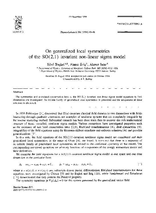 (PDF) On generalized local symmetries of the SO(2,1) invariant non-linear sigma model