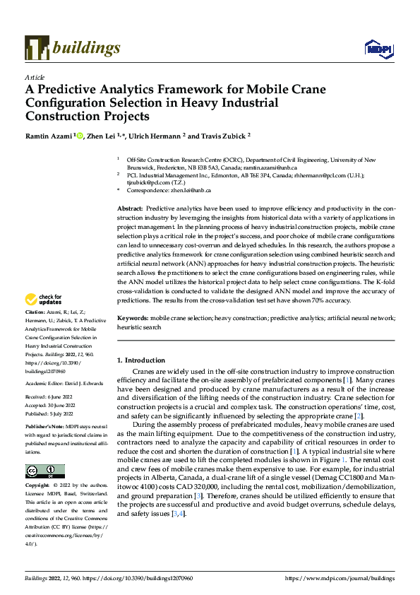 (PDF) A Predictive Analytics Framework for Mobile Crane Configuration Selection in Heavy ...