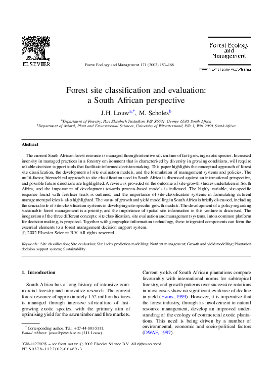 (PDF) Forest site classification and evaluation: a South African ...