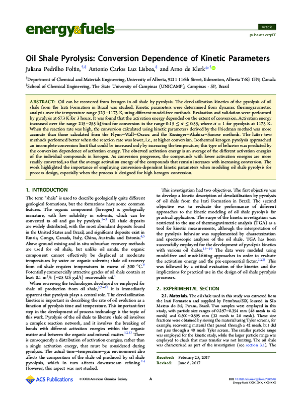 (PDF) Oil Shale Pyrolysis: Conversion Dependence of Kinetic Parameters