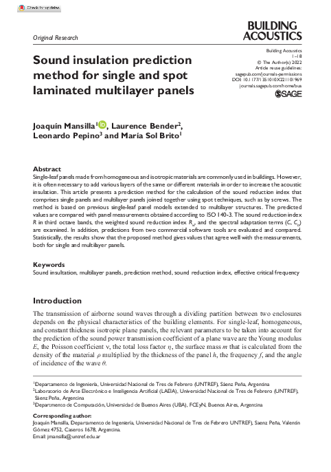 (PDF) Sound insulation prediction method for single and spot laminated multilayer panels