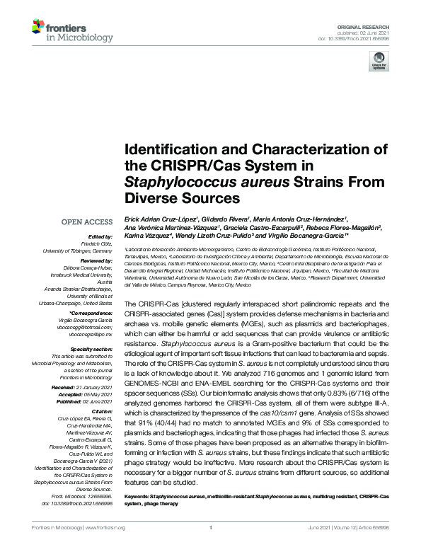 Pdf Identification And Characterization Of The Crispr Cas System In Staphylococcus Aureus