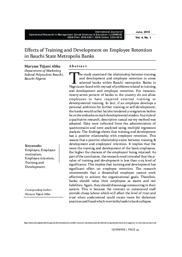 (PDF) Effects of Training and Development on Employee Retention in ...