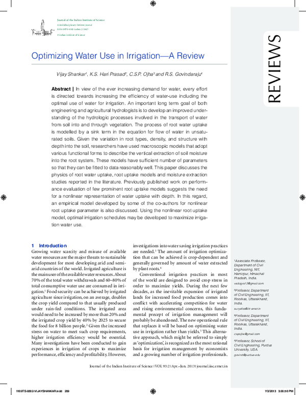 (PDF) Optimizing Water Use in Irrigation-A Review