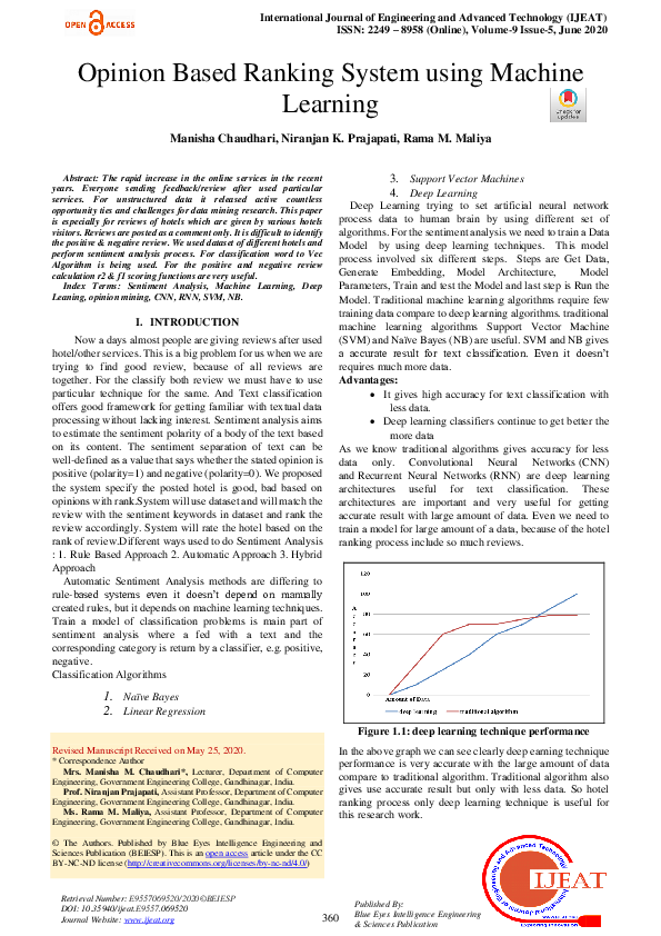 (PDF) Opinion Based Ranking System using Machine Learning