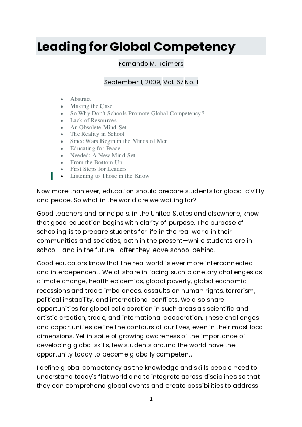 (PDF) Leading for Global Competency - Reimers