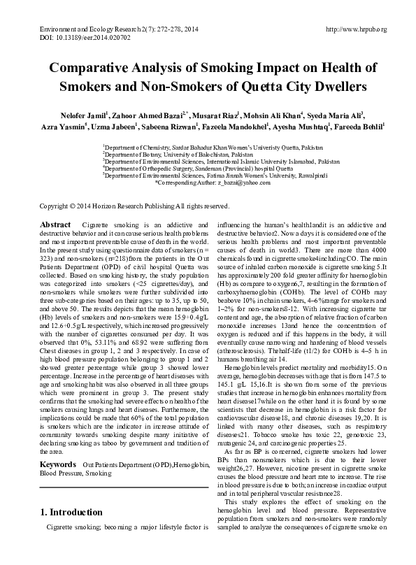 (PDF) Comparative Analysis of Smoking Impact on Health of Smokers and ...