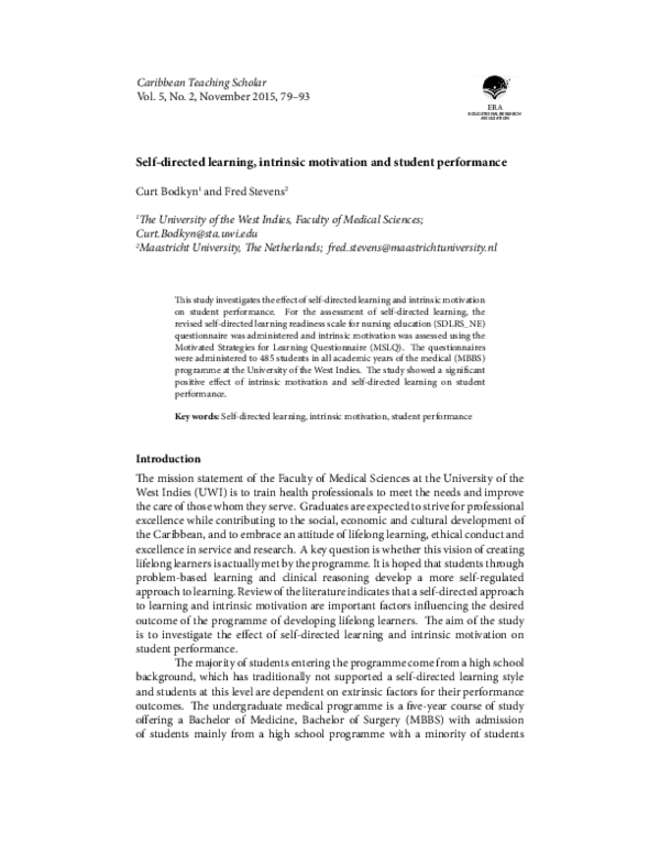 (PDF) Self-directed learning, intrinsic motivation and student performance