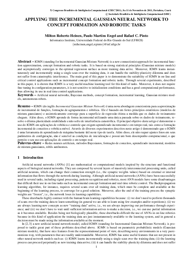(PDF) Applying The Incremental Gaussian Neural Network To Concept Formation And Robotic Tasks ...