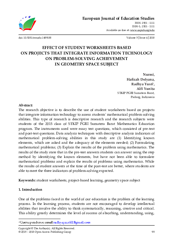 (PDF) Effect of Student Worksheets Based on Projects That Integrate Information Technology on ...