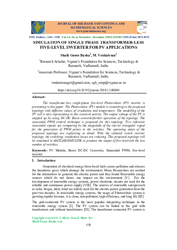Pdf Simulation Of Single Phase Transformer Less Five Level Inverter