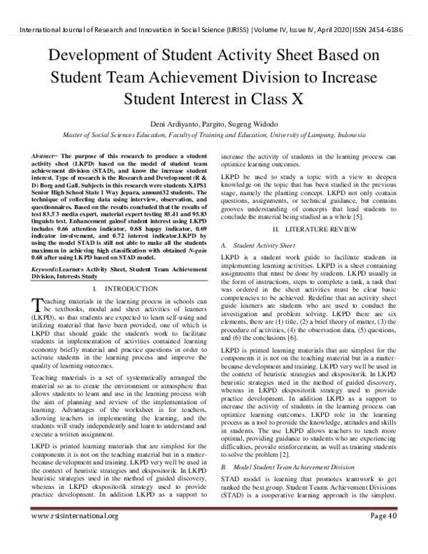 (PDF) Development of Student Activity Sheet Based on Student Team ...