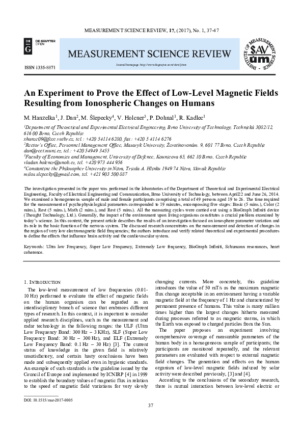 (PDF) An Experiment to Prove the Effect of Low-Level Magnetic Fields Resulting from Ionospheric ...