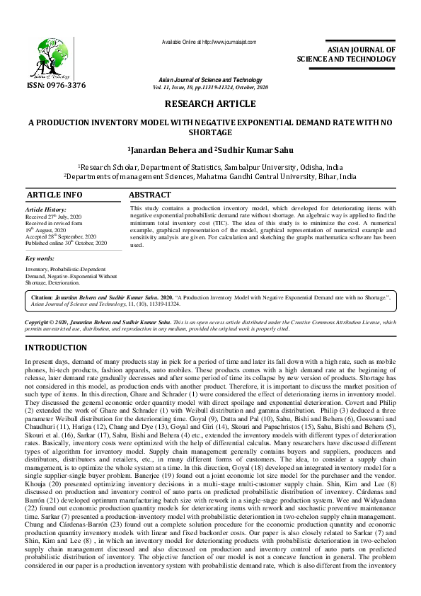 (PDF) A Production Inventory Model with Negative Exponential Demand ...
