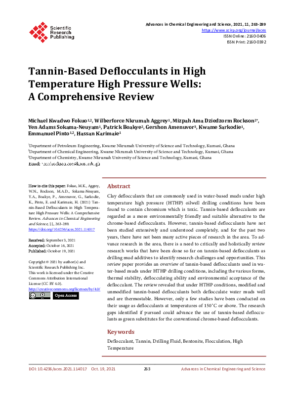(PDF) Tannin-Based Deflocculants in High Temperature High Pressure ...