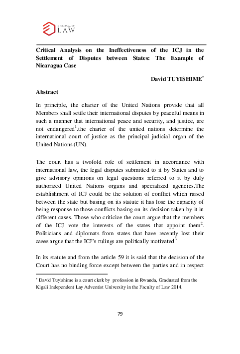 (PDF) Critical Analysis on the Ineffectiveness of the ICJ in the ...