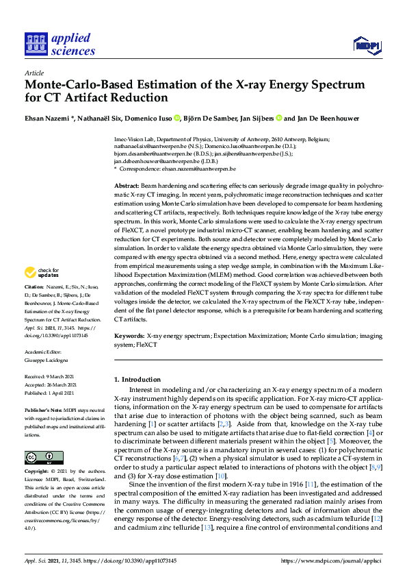 Pdf Monte Carlo Based Estimation Of The X Ray Energy Spectrum For Ct Artifact Reduction Jan