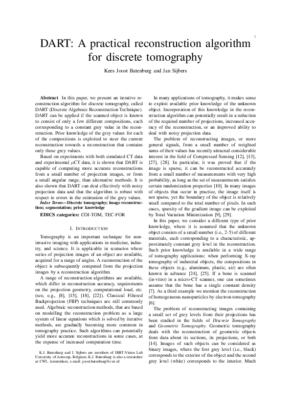 Pdf Dart A Practical Reconstruction Algorithm For Discrete Tomography 1400
